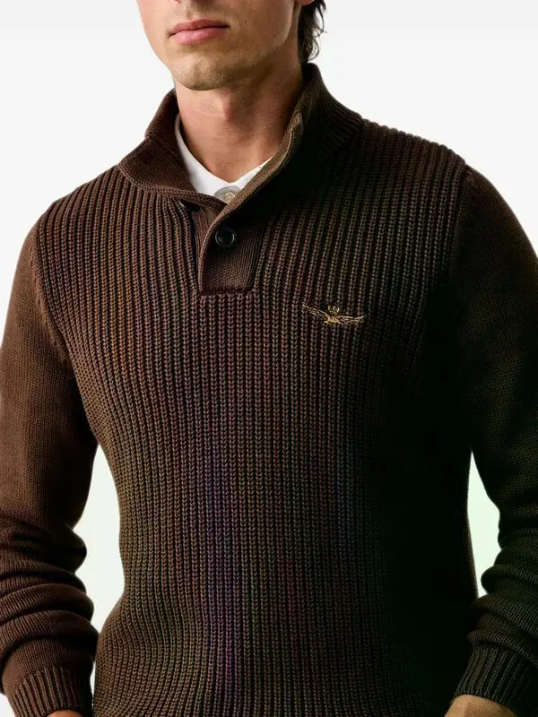 AERONAUTICA MILITARE Ribbed-knit Button-neck Sweater