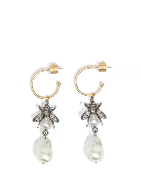 Bimba Y Lola Silver Bee And Pearl Hoop Earrings