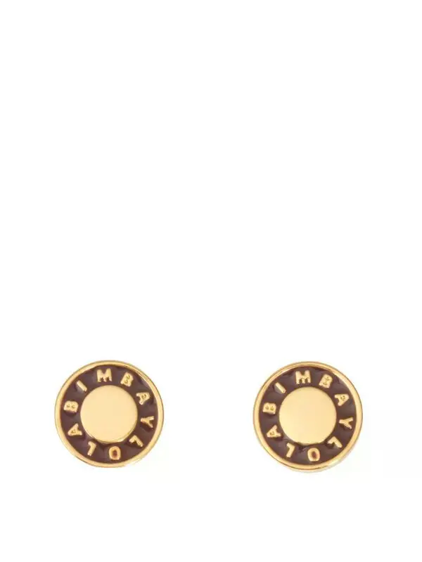 Bimba Y Lola Brown Enamel Logo Earrings - Gold
