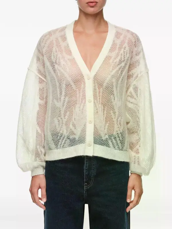 Bimba Y Lola Ivory Mohair Openwork Cardigan