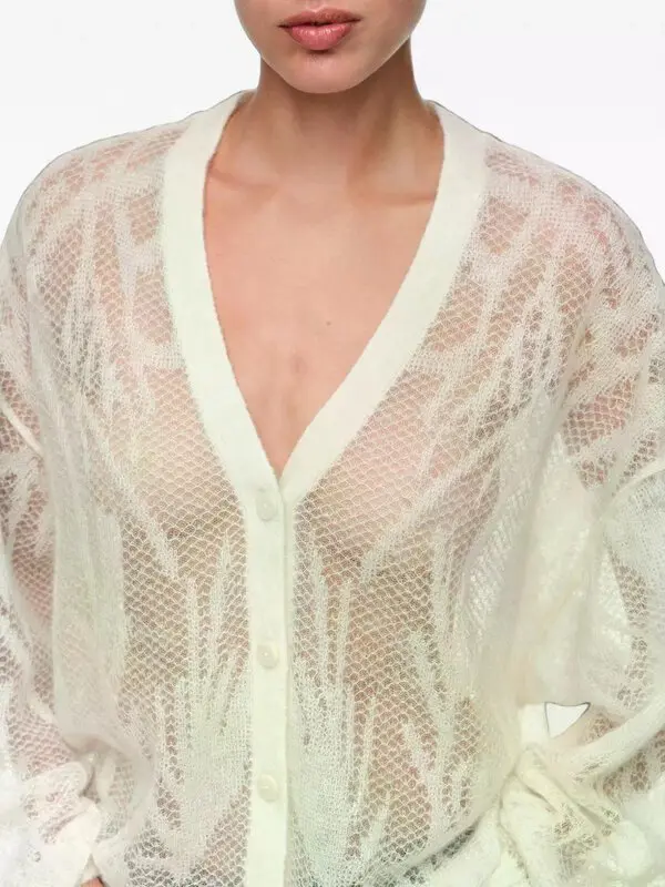 Bimba Y Lola Ivory Mohair Openwork Cardigan