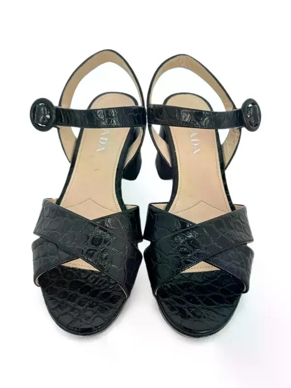 Prada 2020s Croc-embossed Crisscross Sandals