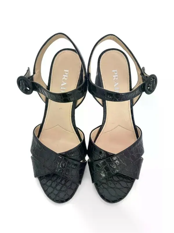 Prada 2020s Croc-embossed Crisscross Sandals