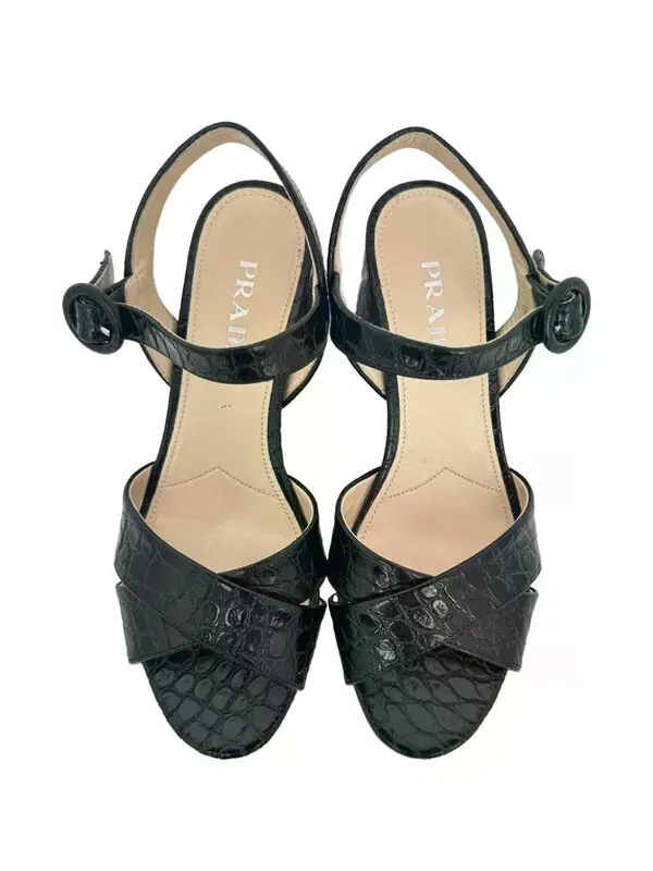Prada 2020s Croc-embossed Crisscross Sandals