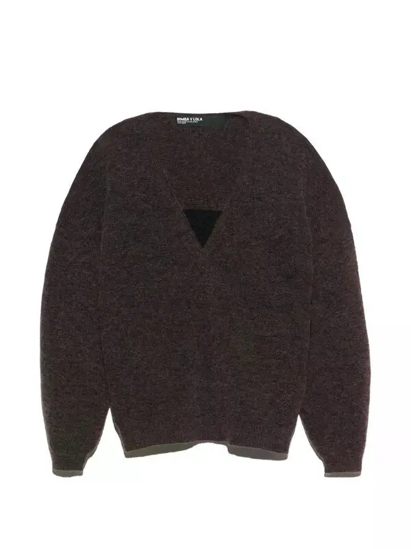 Bimba Y Lola Dark Taupe Mohair V-neckline Sweater - Brown