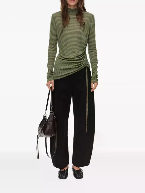 Bimba Y Lola Olive Striped Fluid Ruched T-shirt