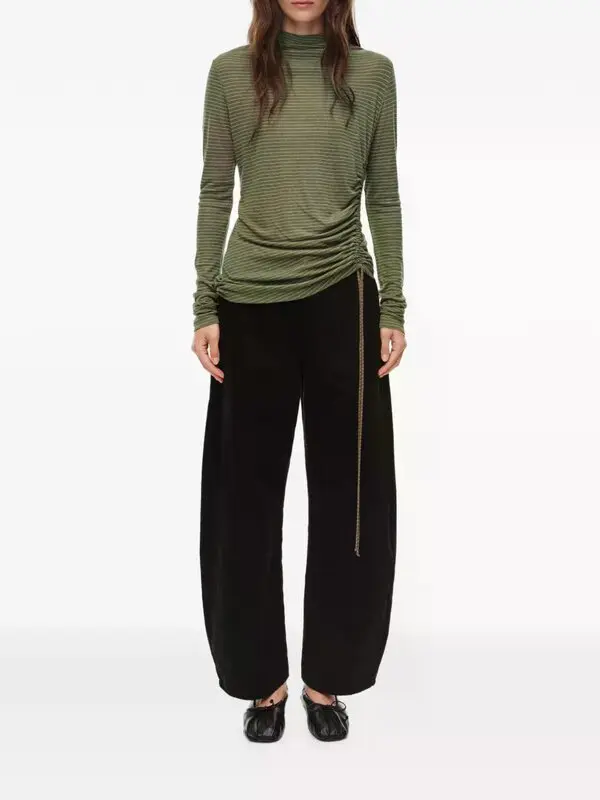 Bimba Y Lola Olive Striped Fluid Ruched T-shirt