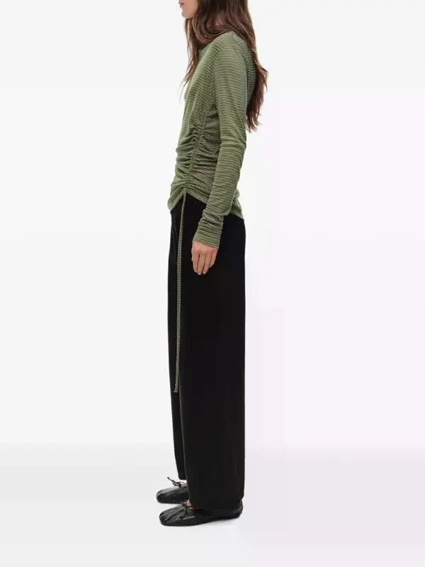 Bimba Y Lola Olive Striped Fluid Ruched T-shirt