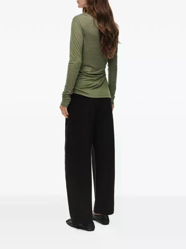 Bimba Y Lola Olive Striped Fluid Ruched T-shirt