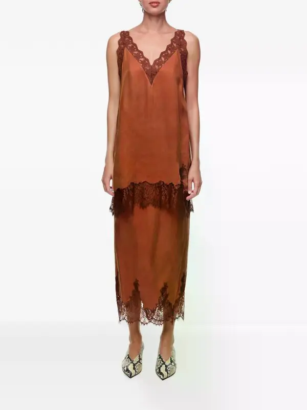 Bimba Y Lola Toffee Sarong Skirt With Lace Detailing - Brown