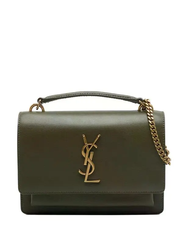 Saint Laurent 2019 Mini Calfskin Monogram Sunset Wallet On Chain Crossbody Bag - Green