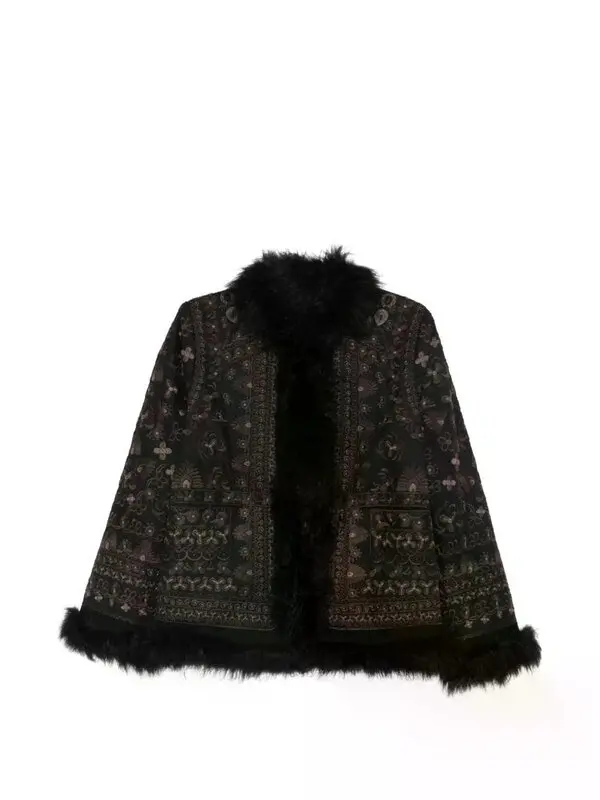 Antik Batik Sando Embroidered Faux-fur-trim Jacket - Black