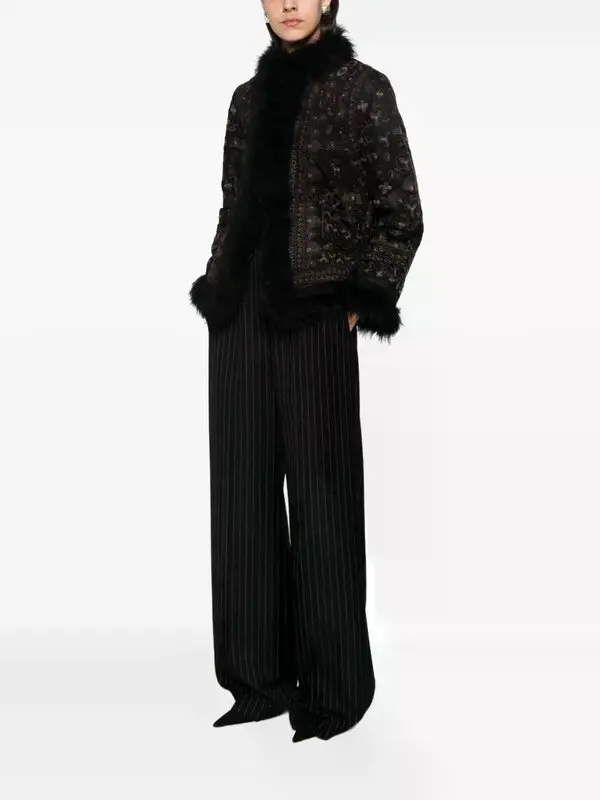 Antik Batik Sando Embroidered Faux-fur-trim Jacket - Black