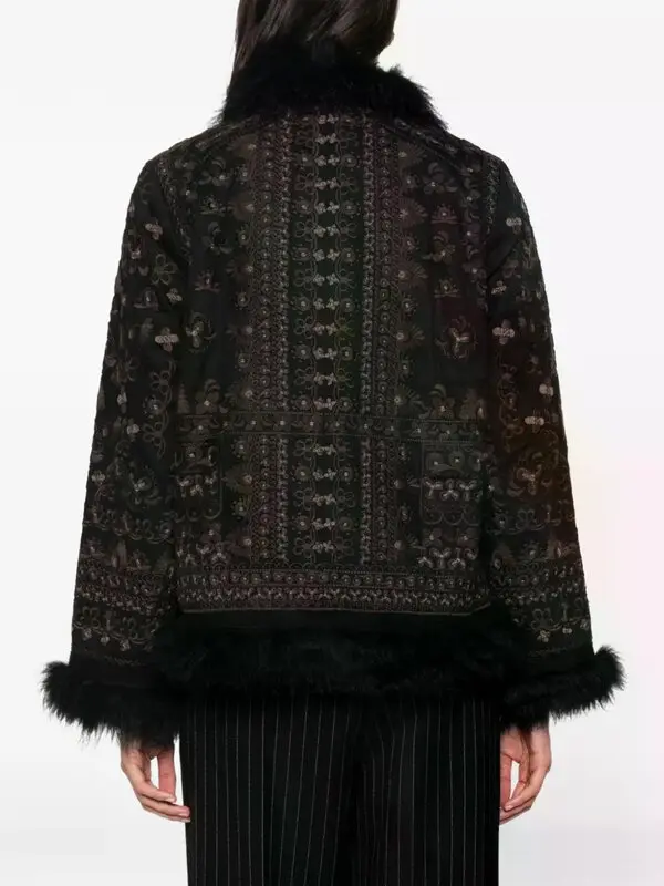 Antik Batik Sando Embroidered Faux-fur-trim Jacket - Black