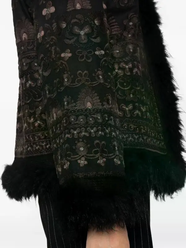 Antik Batik Sando Embroidered Faux-fur-trim Jacket - Black