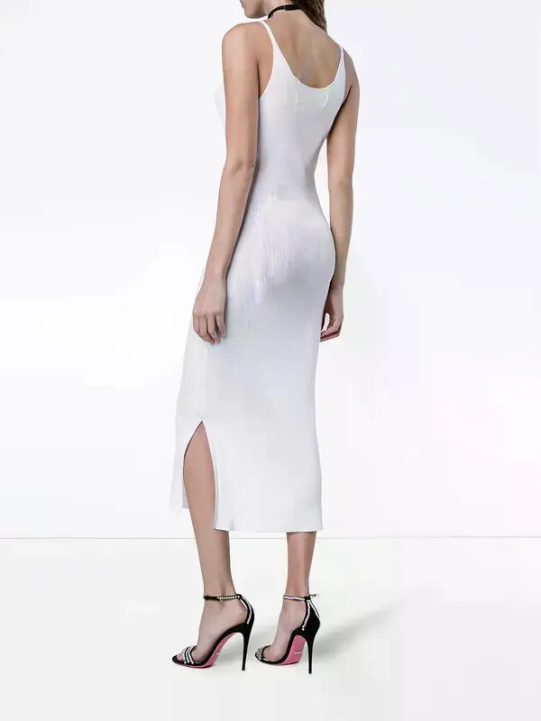 Off-White Scoop Neck Midi Dress With Print