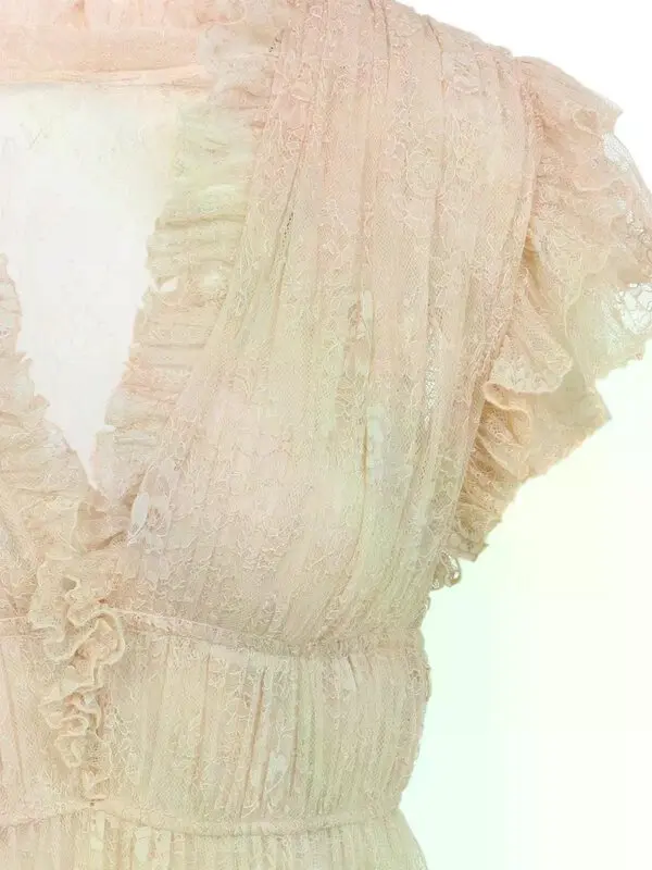 Alberta Ferretti Ruffled Lace Maxi Dress