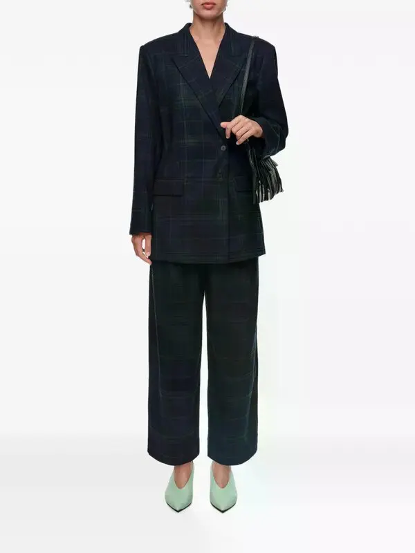 Bimba Y Lola Navy- Checked Darted Barrel-leg Trousers