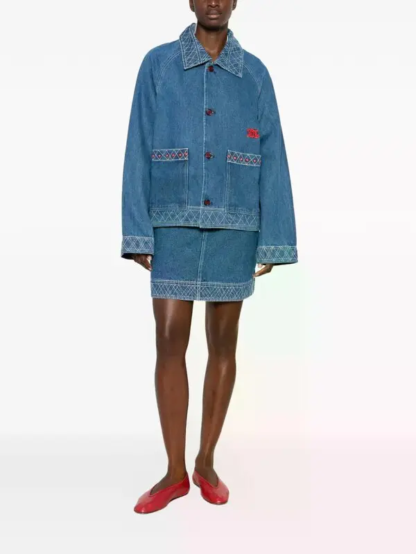 BODE Embroidered Denim Mini Skirt