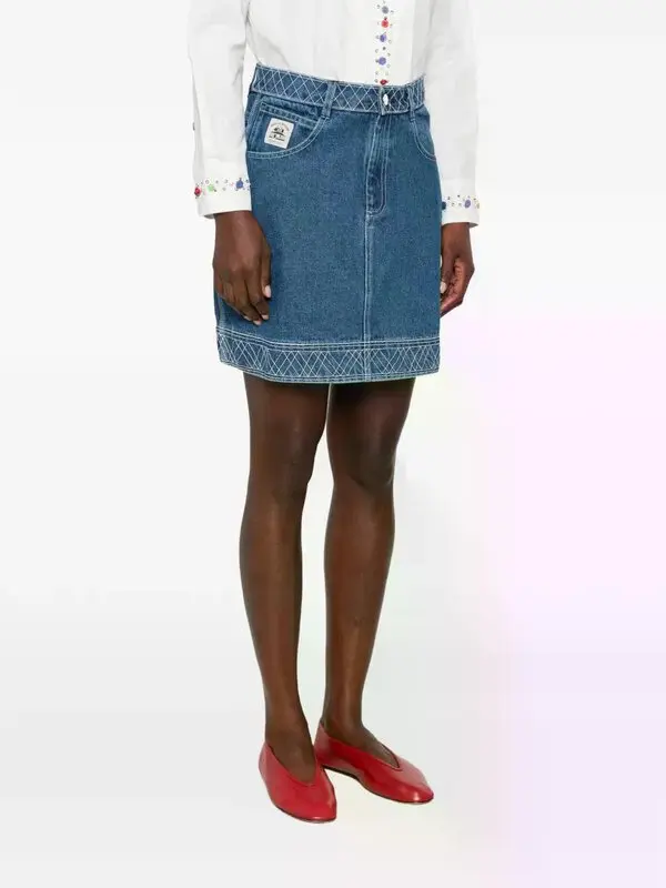 BODE Embroidered Denim Mini Skirt