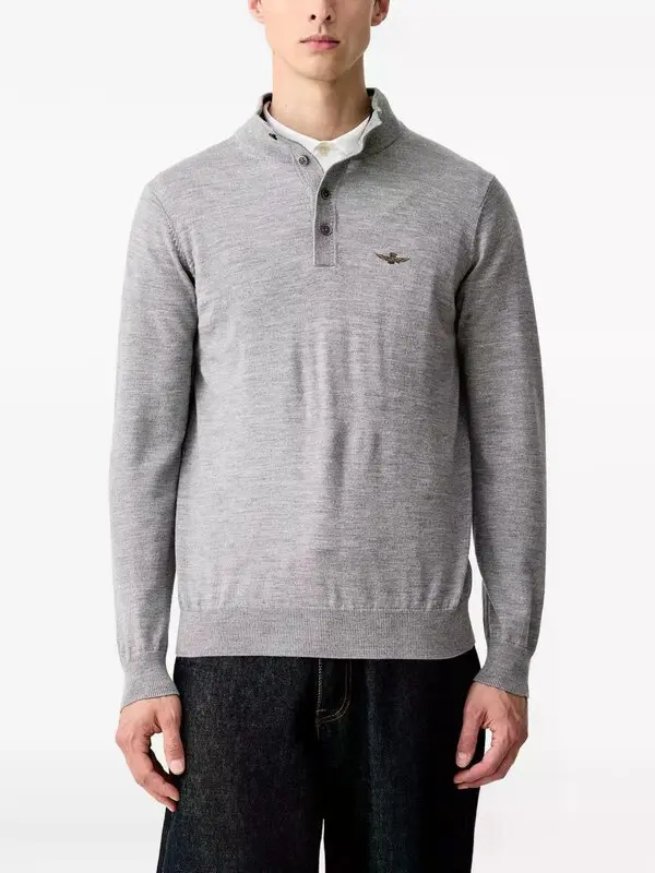 AERONAUTICA MILITARE Logo-embroidered Button-placket Sweater
