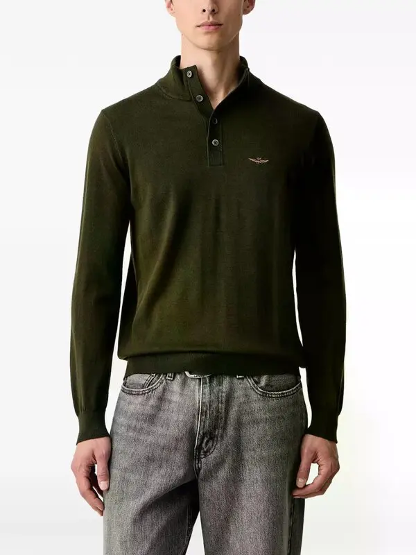 AERONAUTICA MILITARE Button-placket Logo-embroidered Sweater - Green