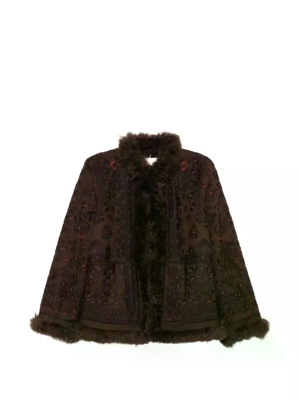 Antik Batik Sando Embroidered Faux-fur Trim Jacket - Brown