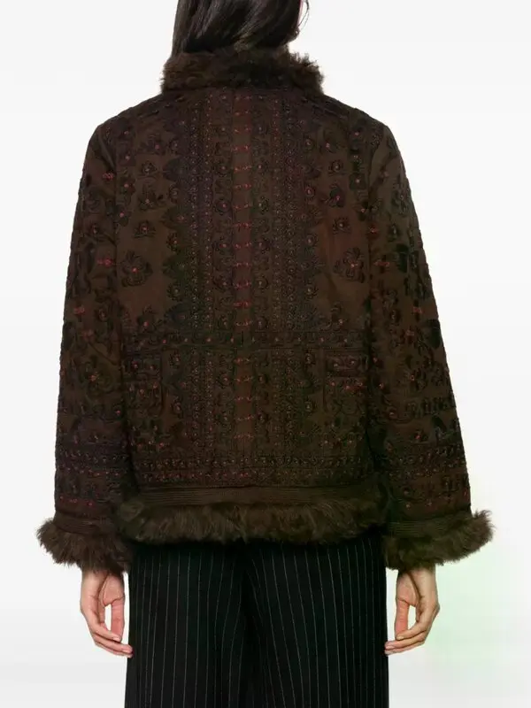 Antik Batik Sando Embroidered Faux-fur Trim Jacket - Brown