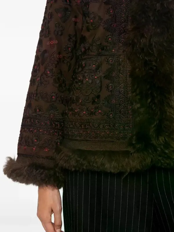 Antik Batik Sando Embroidered Faux-fur Trim Jacket - Brown
