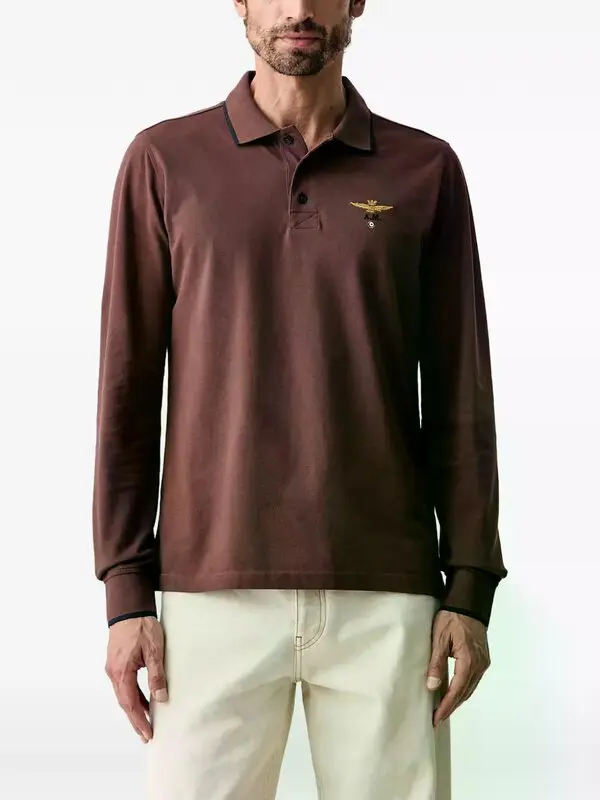 AERONAUTICA MILITARE Logo-embroidered Long-sleeve Polo Shirt - Brown