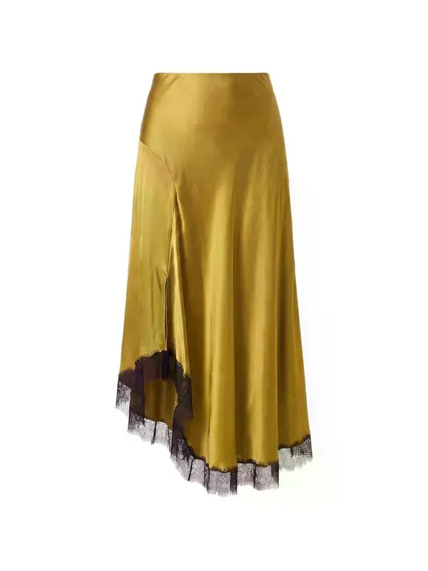 NICHOLAS Lace-trim Asymmetric Skirt - Yellow