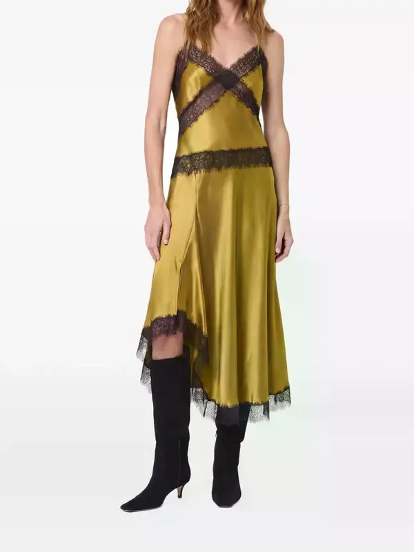 NICHOLAS Lace-trim Asymmetric Skirt - Yellow