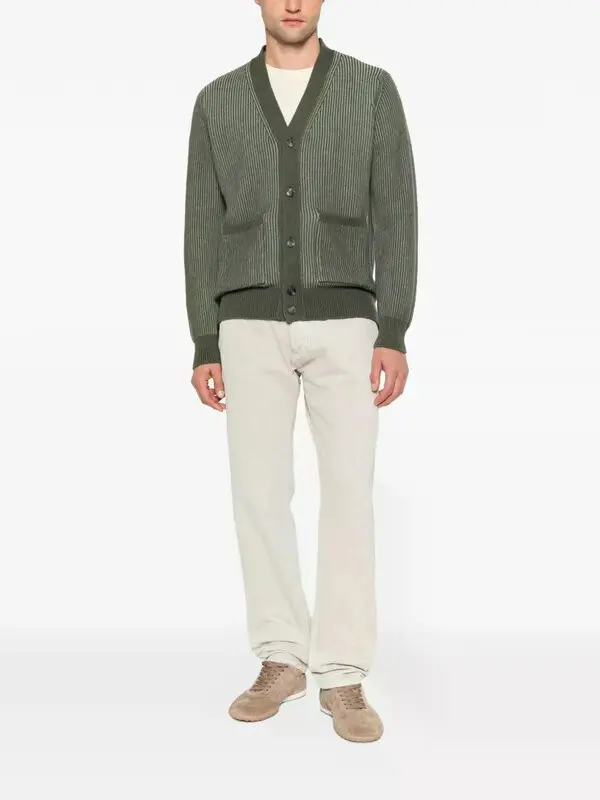 FILIPPO DE LAURENTIIS Ribbed-knit Front-pocket Cardigan