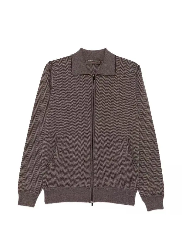 FILIPPO DE LAURENTIIS Herringbone-knit Zip-up Cardigan