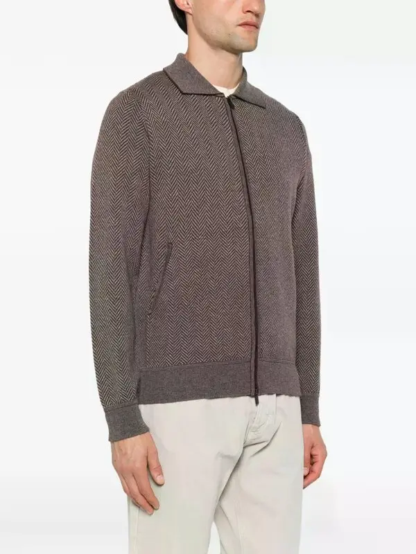 FILIPPO DE LAURENTIIS Herringbone-knit Zip-up Cardigan