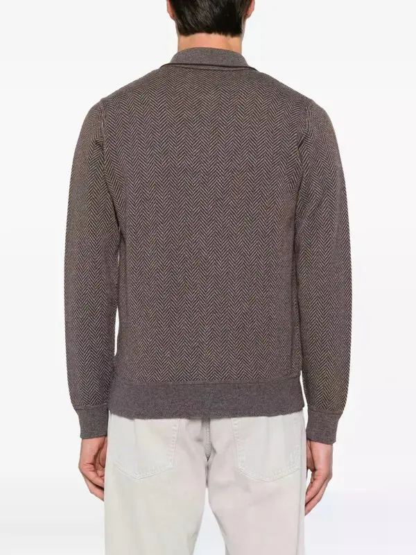 FILIPPO DE LAURENTIIS Herringbone-knit Zip-up Cardigan