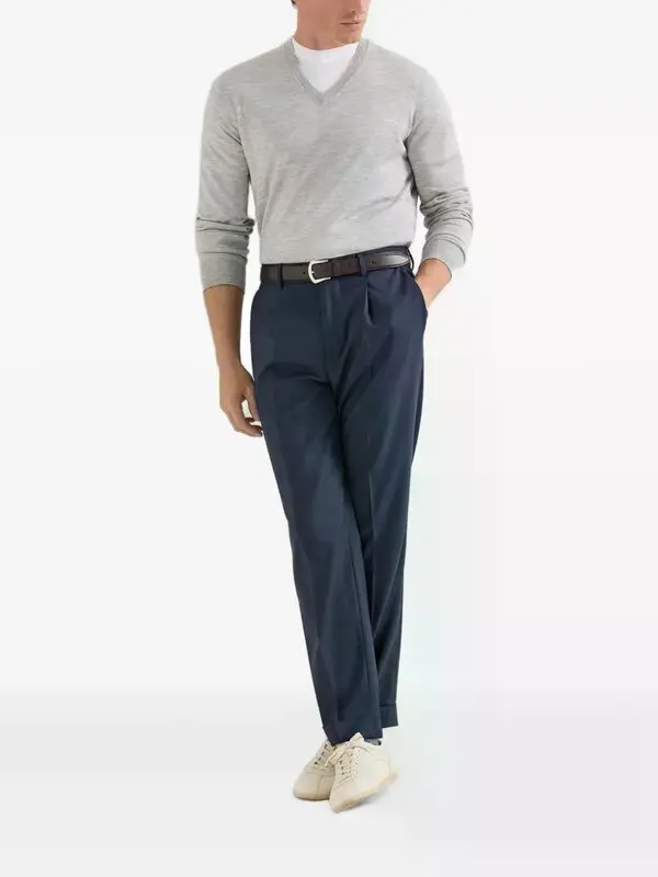 Brunello Cucinelli Virgin Wool Houndstooth Trousers With Pleat - Blue