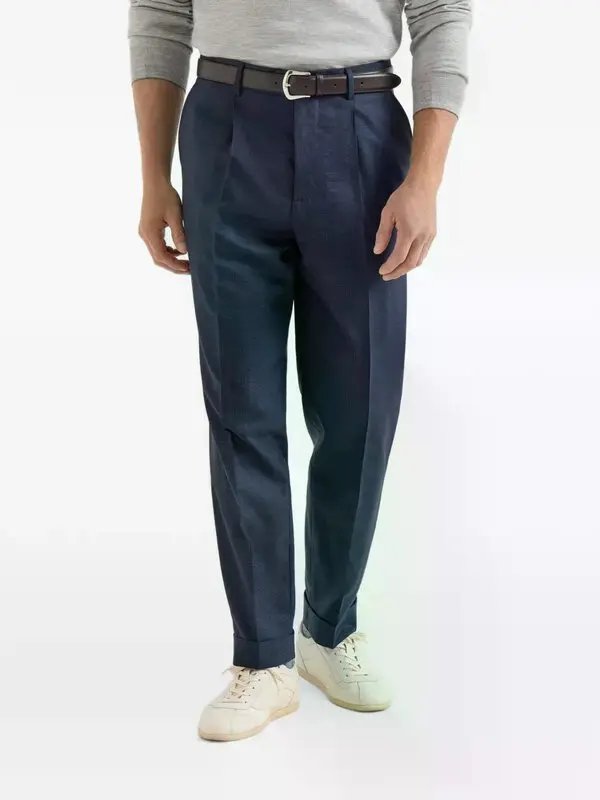 Brunello Cucinelli Virgin Wool Houndstooth Trousers With Pleat