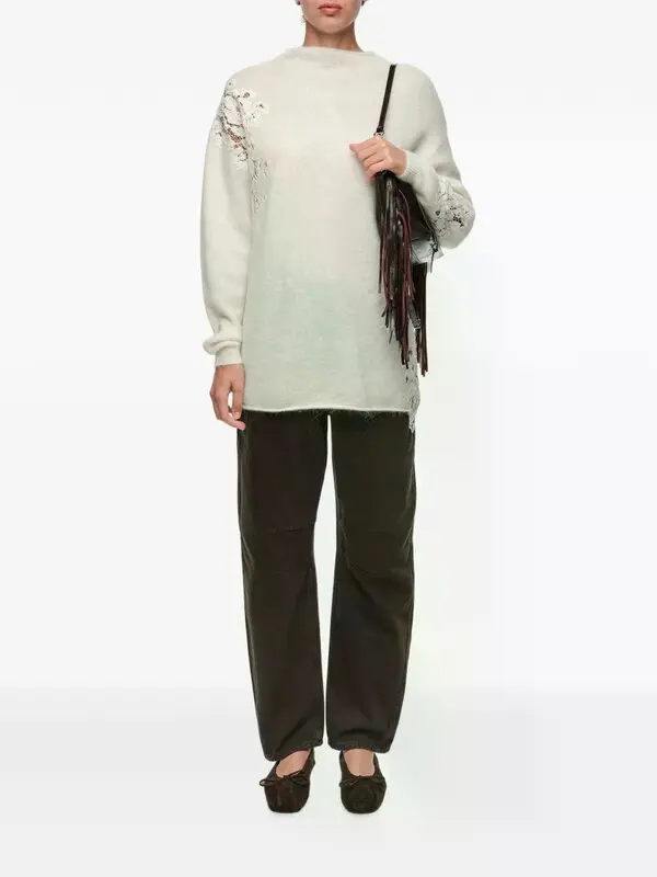 Bimba Y Lola Ivory Alpaca High-neck Sweater With Lace Detailing - Neutrals