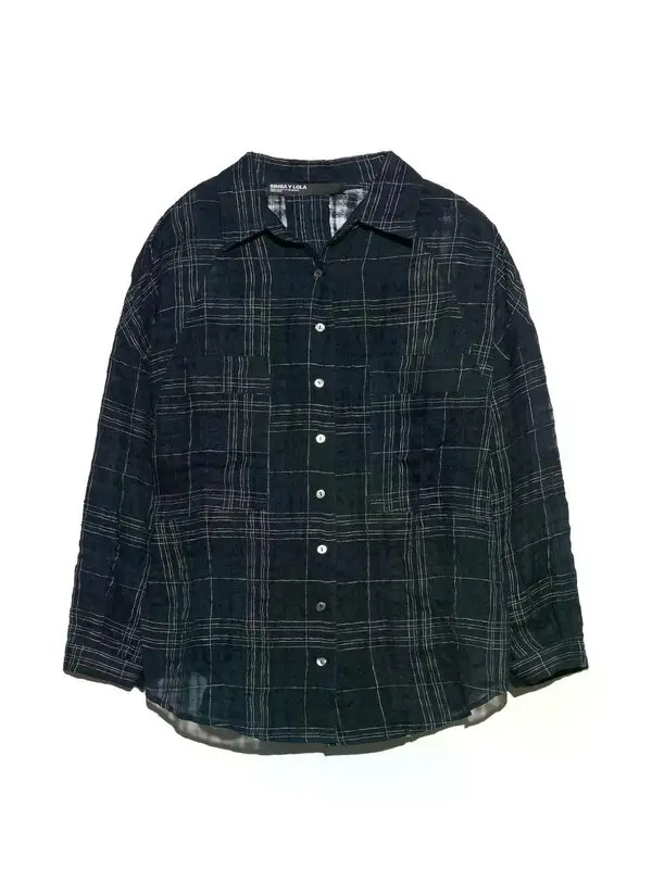Bimba Y Lola Navy Checked Linen Oversize Shirt