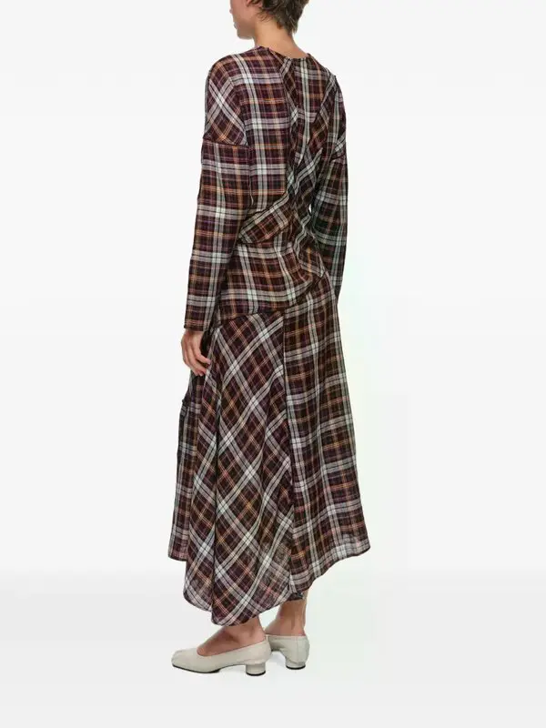 Bimba Y Lola Garnet Checked Patchwork Dress With Batwing Sleeves