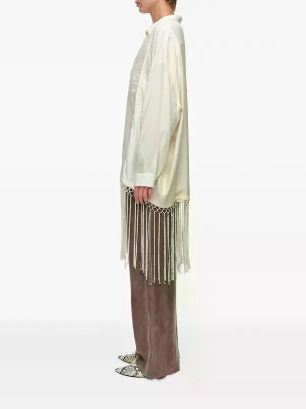 Bimba Y Lola Cream Patchwork Fringed Shirt