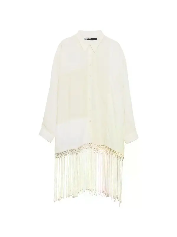 Bimba Y Lola Cream Patchwork Fringed Shirt