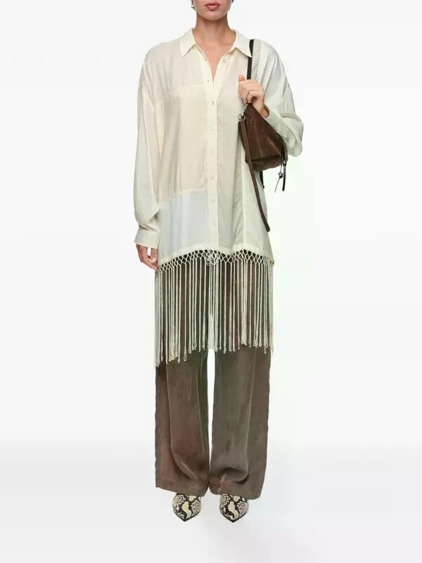 Bimba Y Lola Cream Patchwork Fringed Shirt