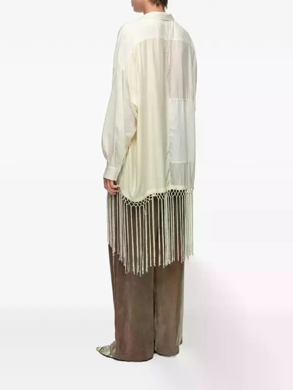 Bimba Y Lola Cream Patchwork Fringed Shirt