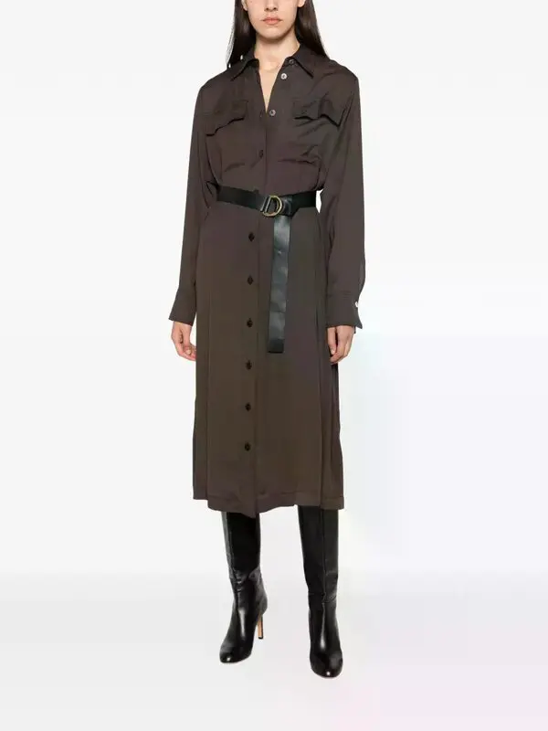 Imperial Belted Button-down Midi Dress - Brown