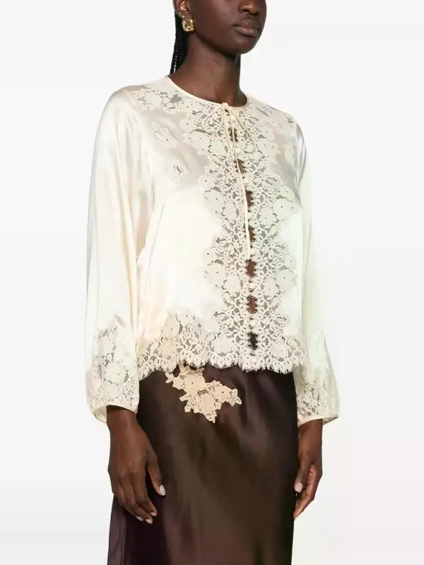 DÔEN Lucine Lace-panel Blouse - Neutrals