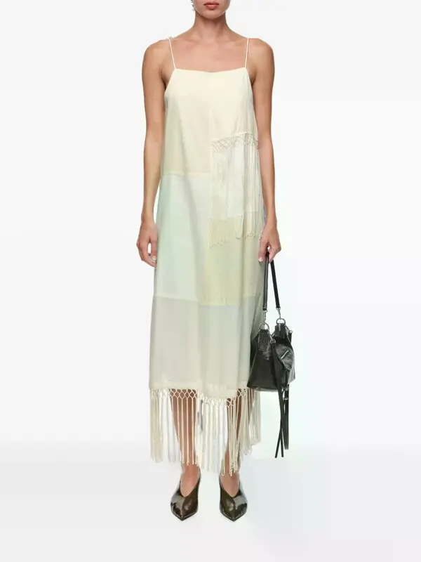 Bimba Y Lola Cream Patchwork Dress With Fringe Details
