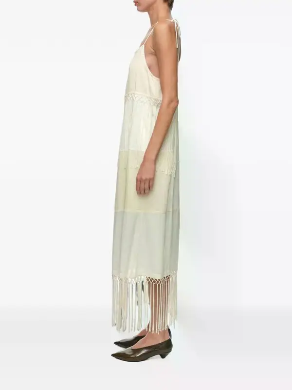 Bimba Y Lola Cream Patchwork Dress With Fringe Details