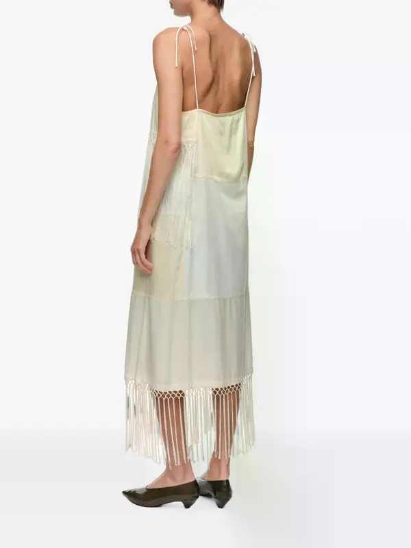Bimba Y Lola Cream Patchwork Dress With Fringe Details